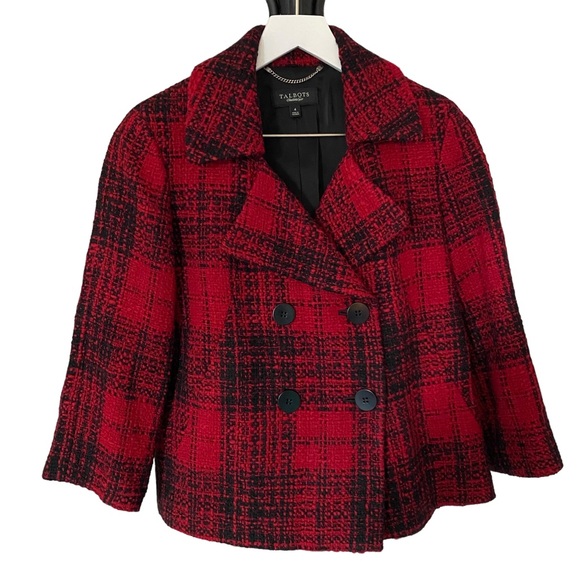 Talbots | Jackets & Coats | Talbots Wool Blend Red Black Plaid Double ...